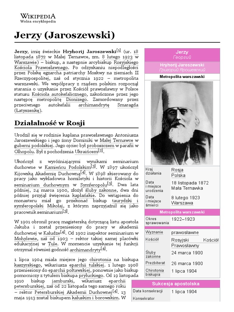 Jerzy (Jaroszewski) - Wikipedia, Wolna Encyklopedia | PDF