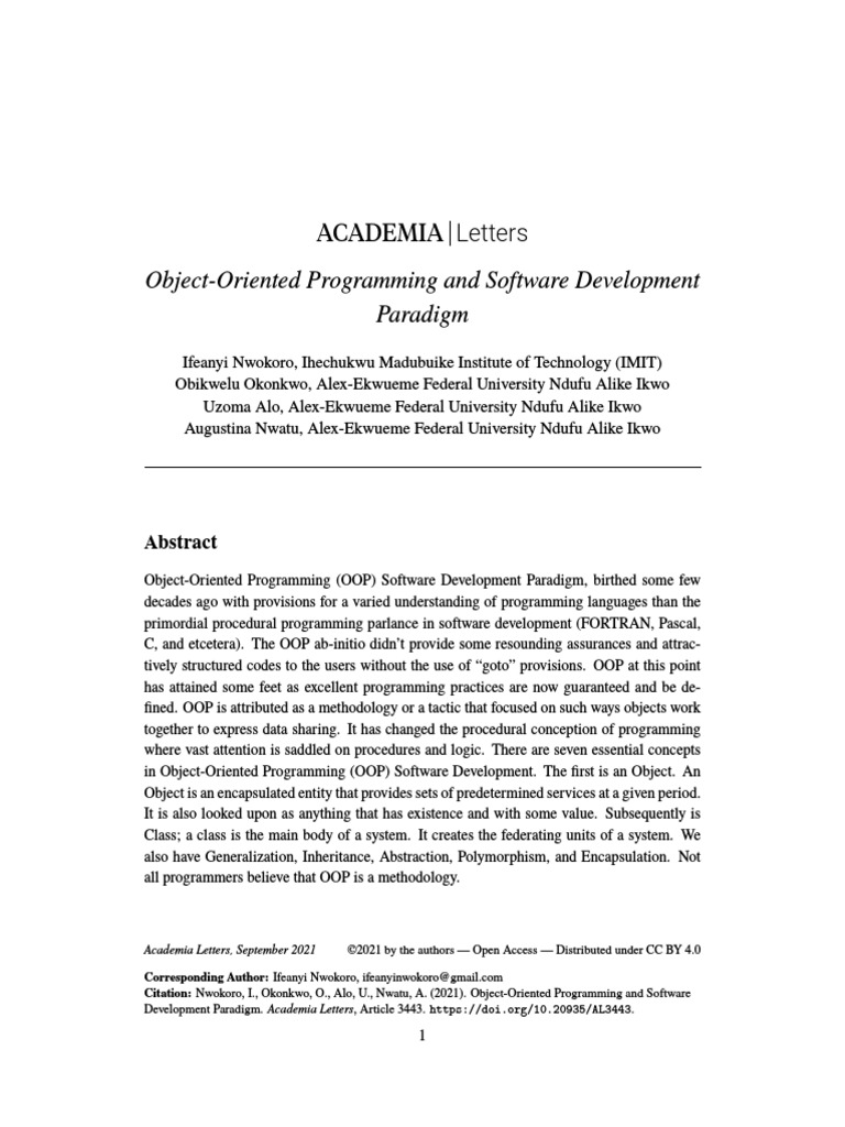 Object Oriented Programming And Software Pdf Object Oriented