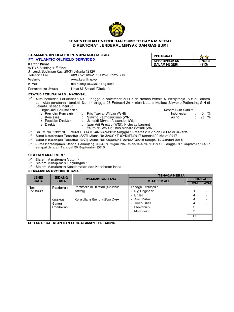 Kemampuan Usaha PT. Atlantic Oilfield | PDF