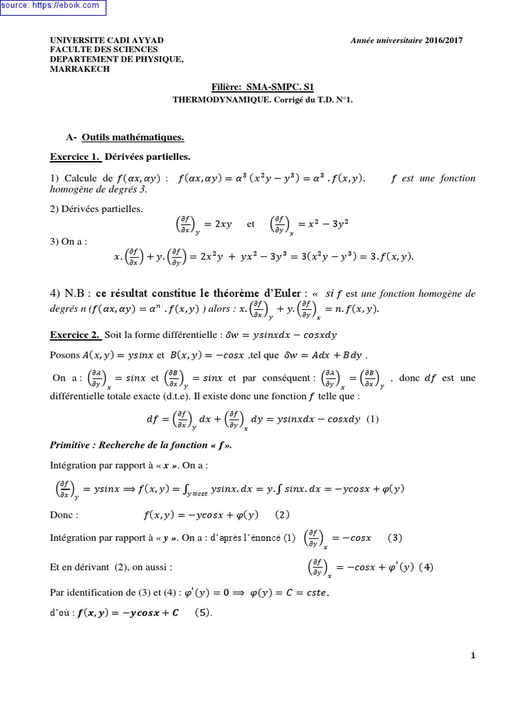 Corrige TD 1 | PDF | Équilibre thermodynamique | Température