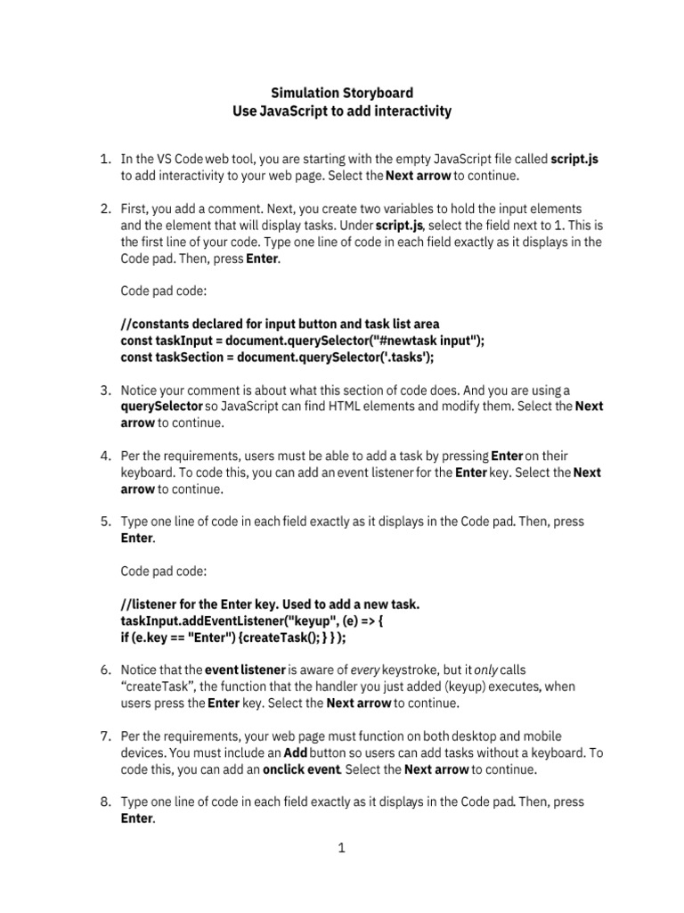 4.use JavaScript To Add Interactivity Simulation Transcript - EN | PDF 4.use JavaScript To Add Interactivity Simulation Transcript - EN | PDF