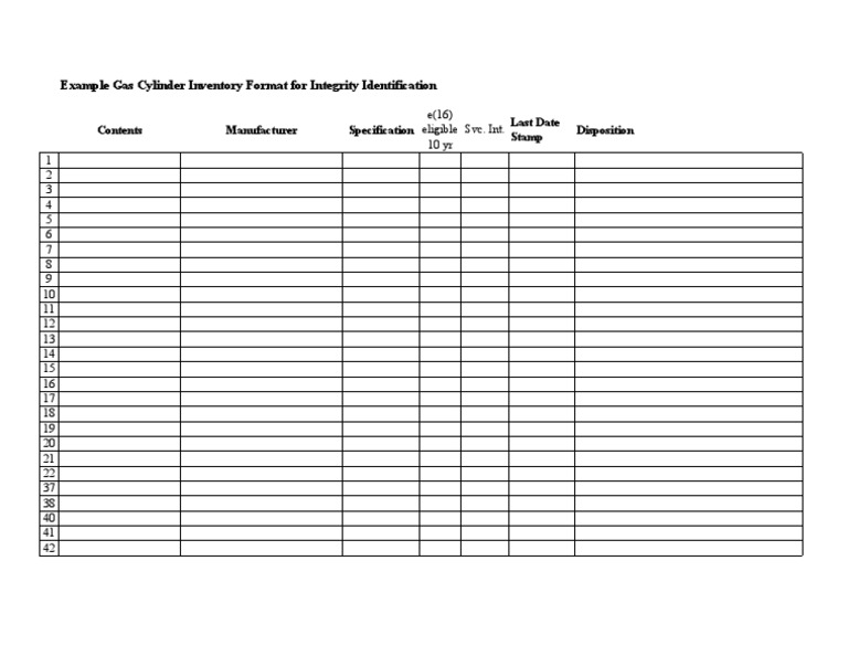 Fillable Inventory Templates For Gas Cylinders Form Sonoma | PDF