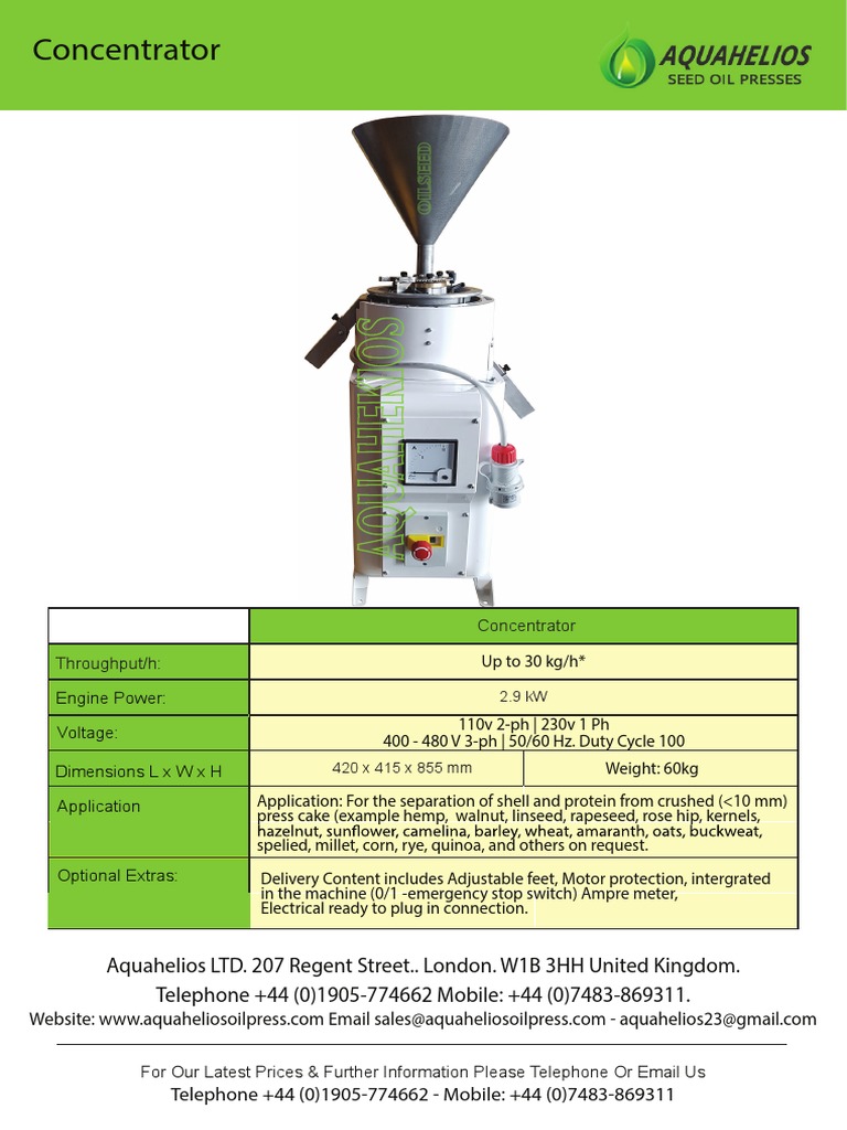 Aquahelios Protein Flour Concentrator | PDF