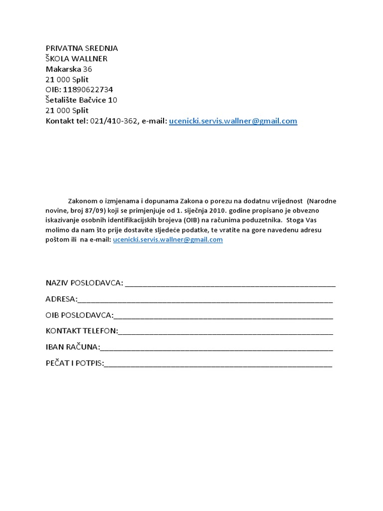 Obrazac Za Poslodavca | PDF