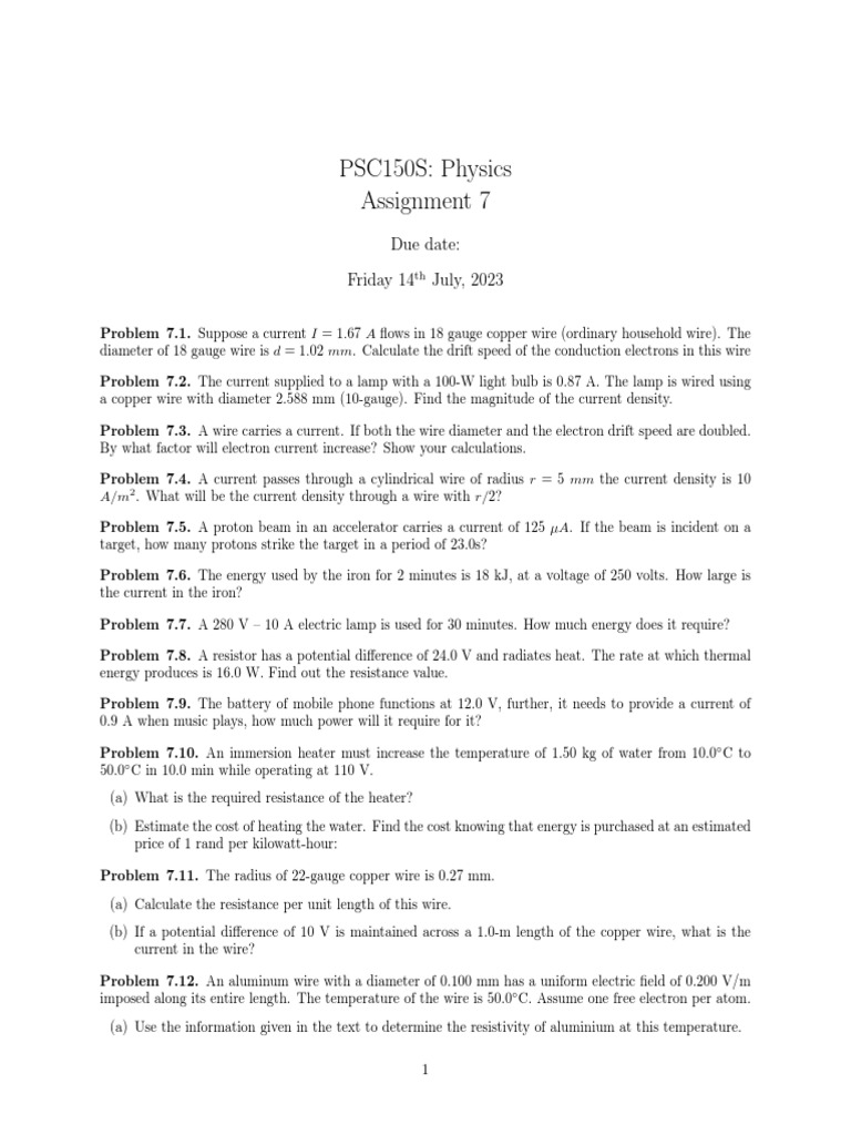 Assignment 7 | PDF | Electrical Resistivity And Conductivity | Electron