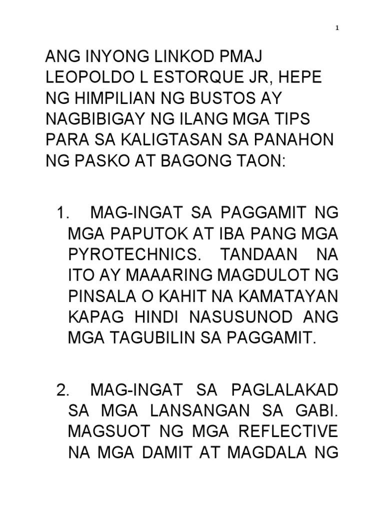 Safety Tips Sa Pasko at Bagong Taon | PDF