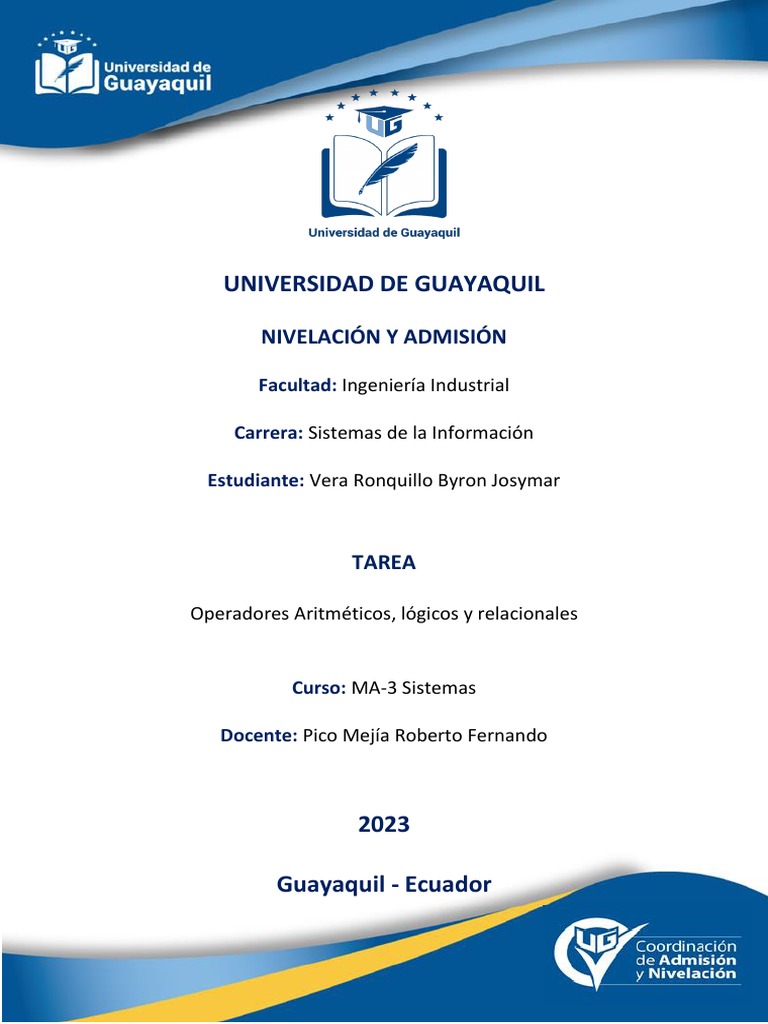 Operadores Aritméticos, Lógicos y Relacionales | PDF