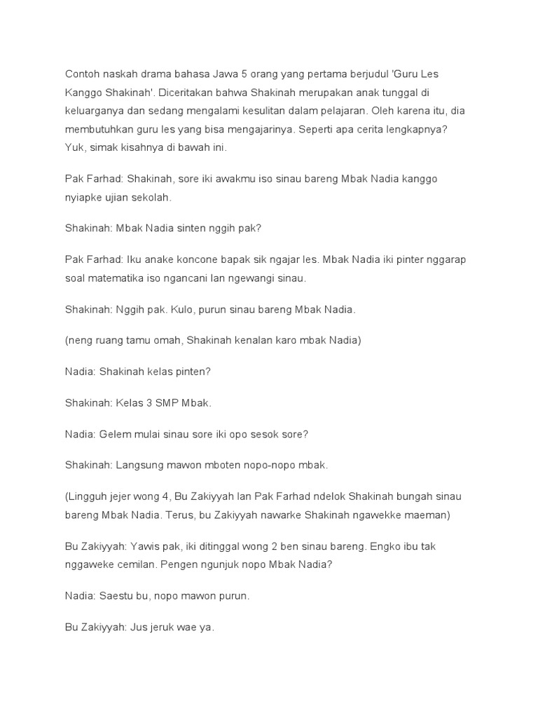 Contoh Naskah Drama Bahasa Jawa 5 Orang Yang Pertama Berjudu1 Pdf