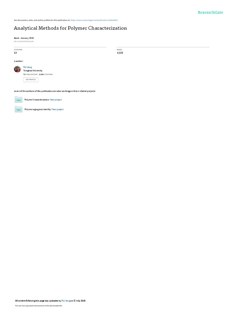 Analytical Methods For Polymer Characterization | PDF | Spectroscopy | Optics