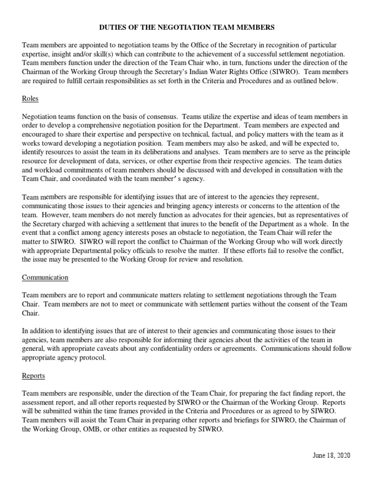 Duties of Negotiation Team Member | PDF | Negotiation