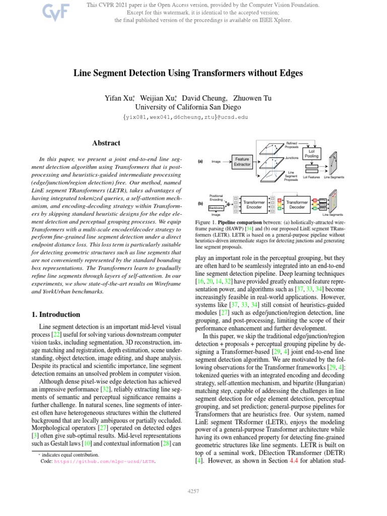 Xu Line Segment Detection Using Transformers Without Edges CVPR 2021 Paper | PDF | Deep Learning ...