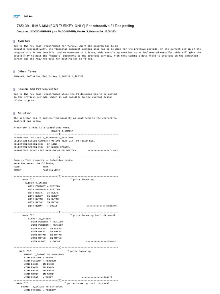INMA-MM: (FOR TURKEY ONLY) For Retroactive FI Doc - Posting | Download Free PDF | Computing ...