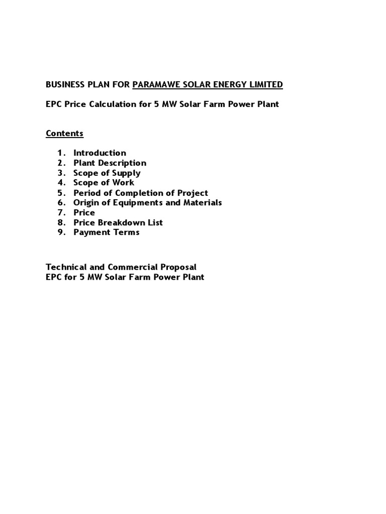 Business Model PARAMAWE Solar Energy LTD | PDF | Solar Power | Power ...