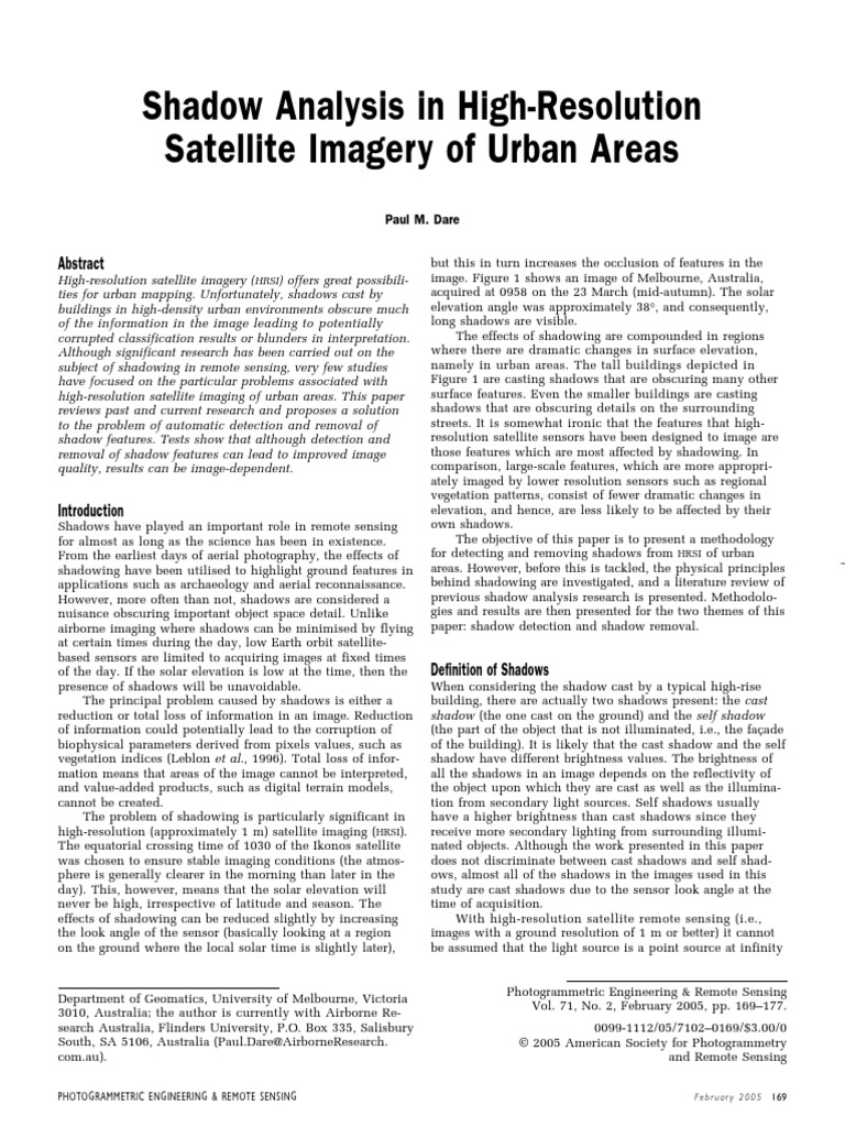 Shadow Analysis in High-Resolution Satellite Imagery of Urban Areas ...