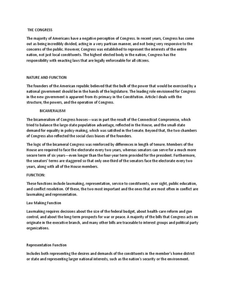 THE CONGRESS Outline - Bardes | PDF | United States Congress | American ...