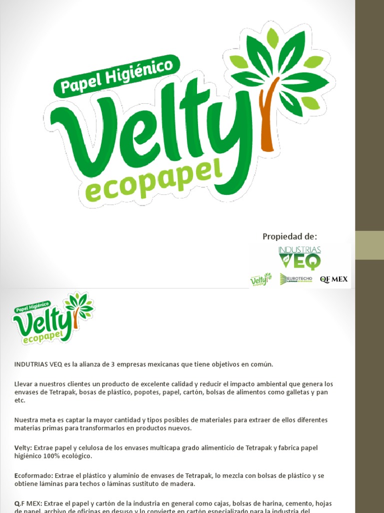 Presentación Velty ecopapel 2019 | PDF | Papel | El plastico