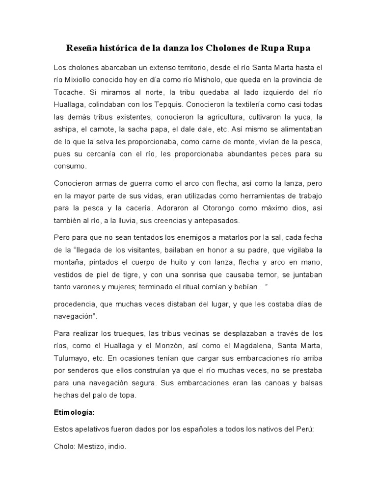 Reseña Histórica de La Danza Los Cholones de Rupa Rupa | PDF