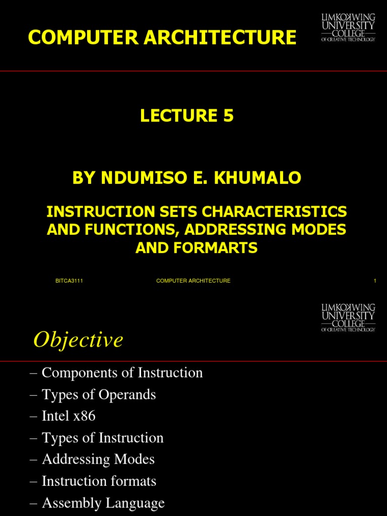 Lecture 5 Instruction Sets Characteristics And Functions Addressing Modes And Formarts Pdf 