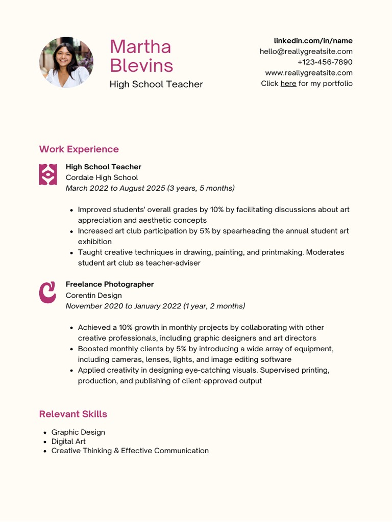 Cream Maroon Simple Teacher CV | PDF | Graphic Design | Image Editing