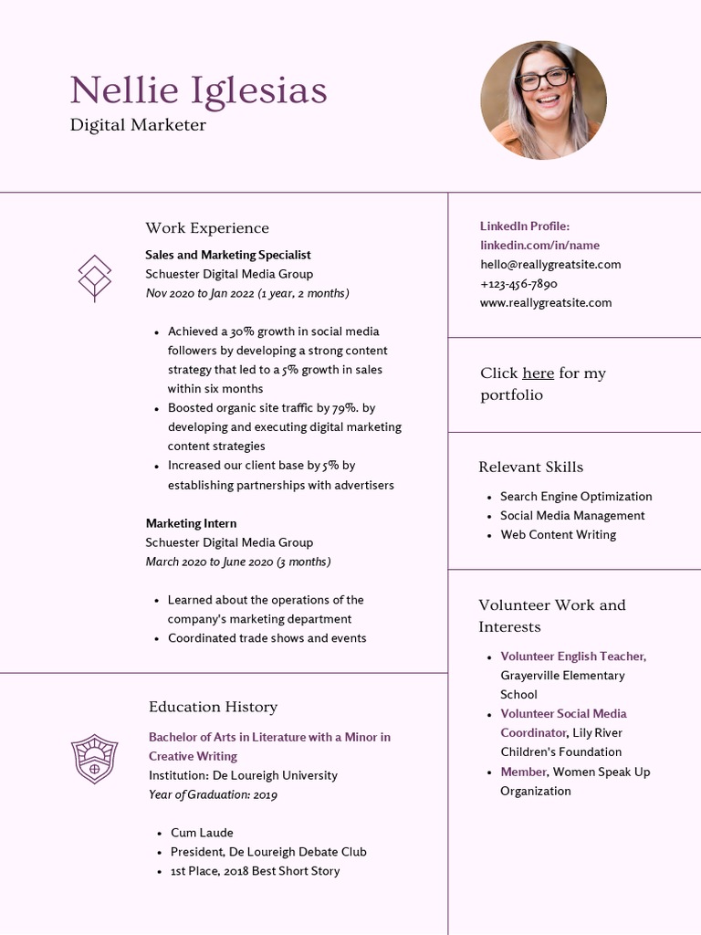 Light Pink Purple Warm Classic Digital Marketer CV | PDF | Recruitment | Linked In