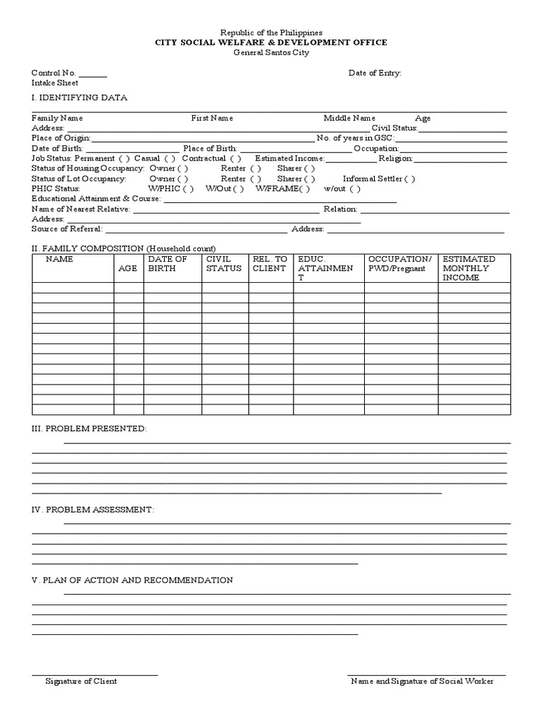 Intake Sheet Sample | PDF | Economies