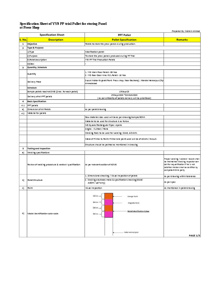 Spec Sheet - YY8 PP Trial Modification Pallet | PDF | Pallet | Welding