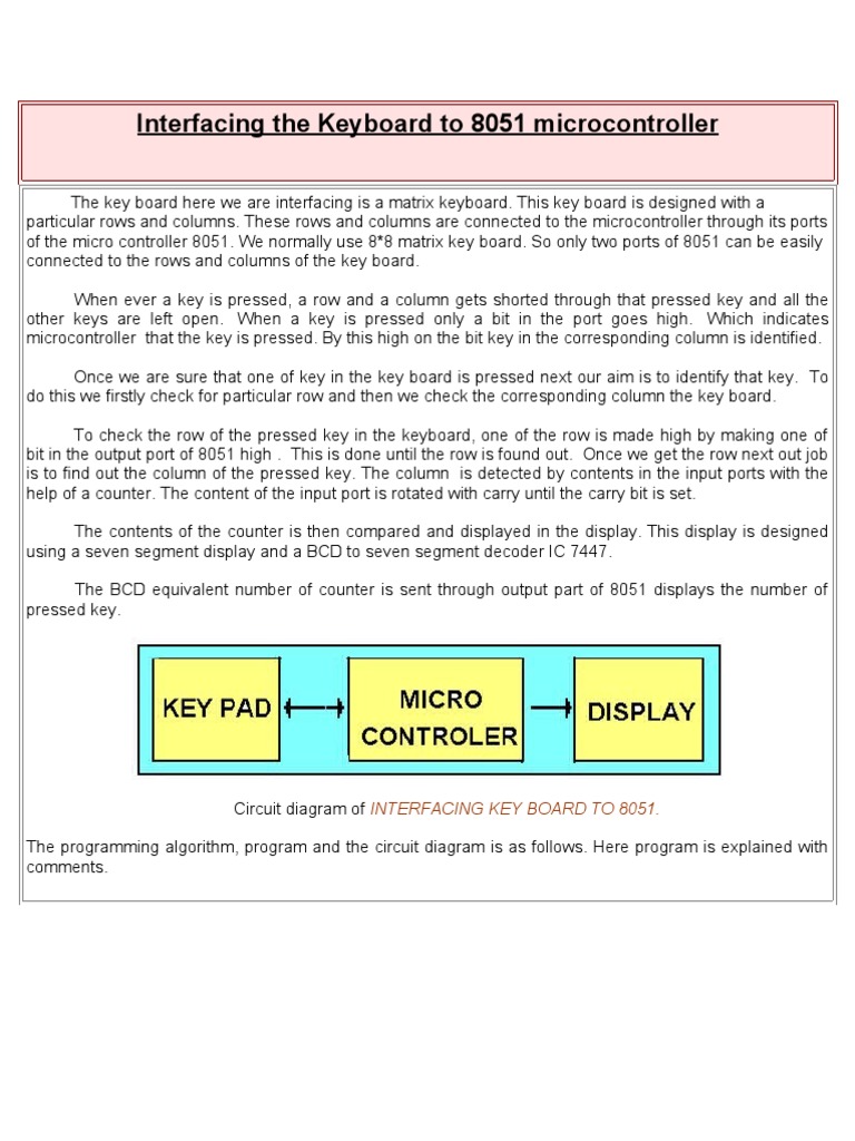 Interfacing An 8x8 Matrix Keyboard To An 8051 Microcontroller And