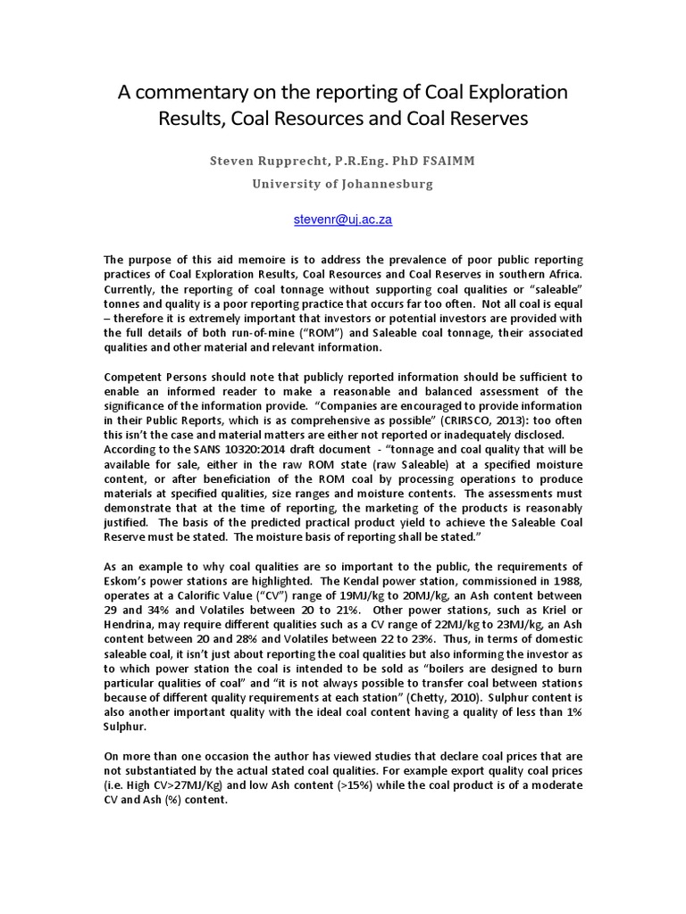 Coal Reporting Standards in Southern Africa | PDF | Coal | Information