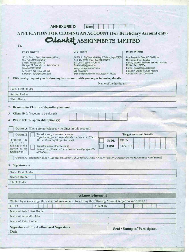 Closing Form - Demat | PDF