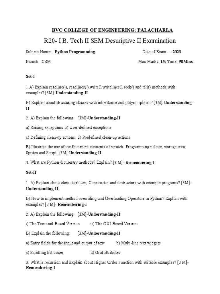 I-II CSE - Python Programming-Mid-2 Q Paper - R20 | PDF