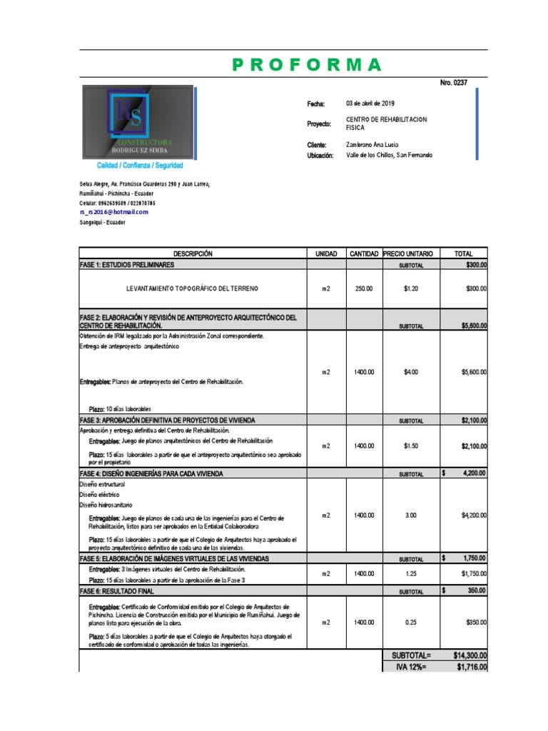 Proforma Rs Construc. | PDF