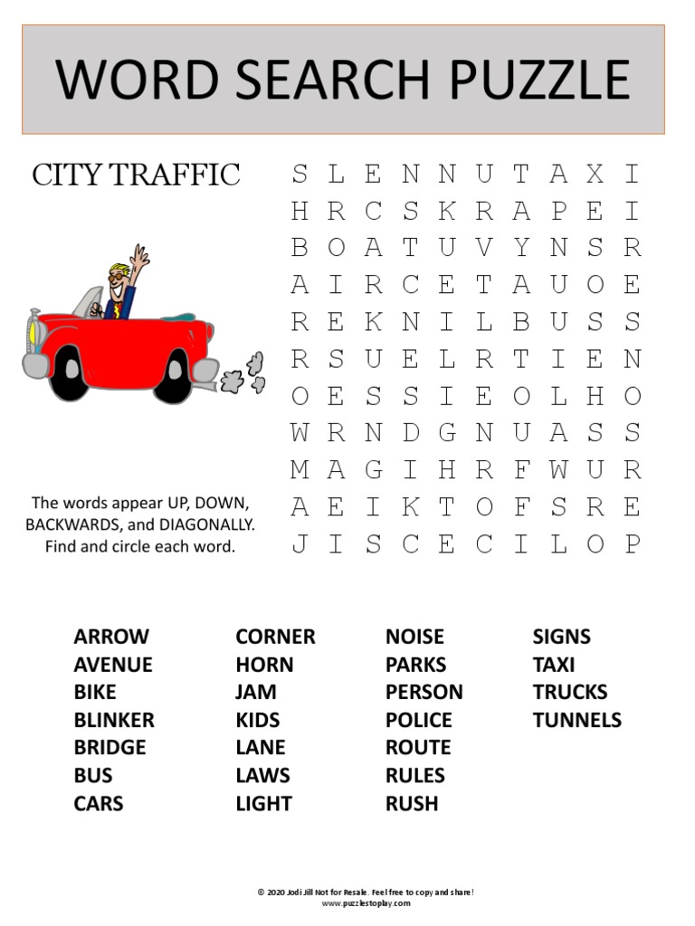 City Traffic Word Search Puzzle File | PDF