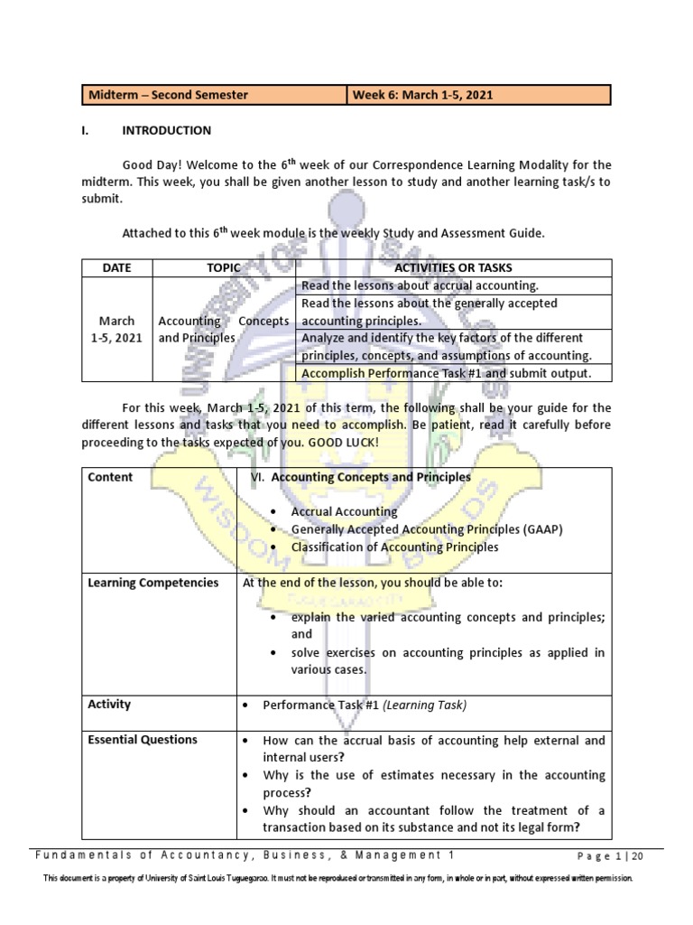 Fabm 1 - CL Module Week 6 | PDF | Going Concern | Accounting