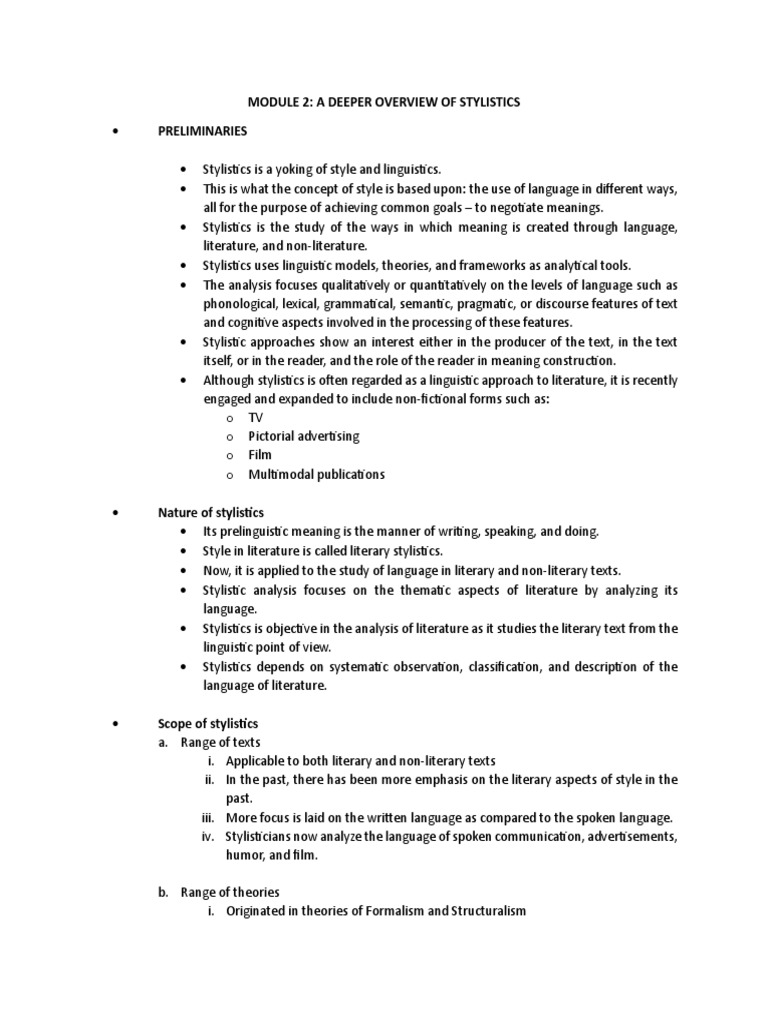 Module 2 Deeper Overview Of Stylistics Pdf Linguistics Analysis