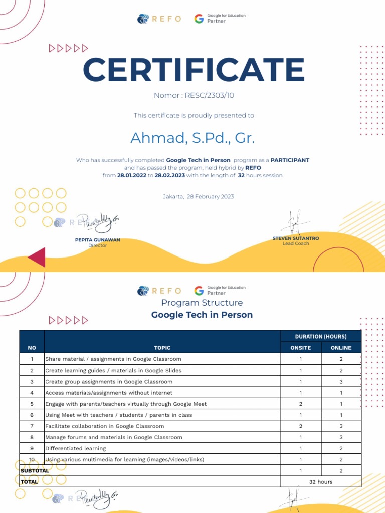 Certificate - Ahmad, S.PD., Gr. | PDF