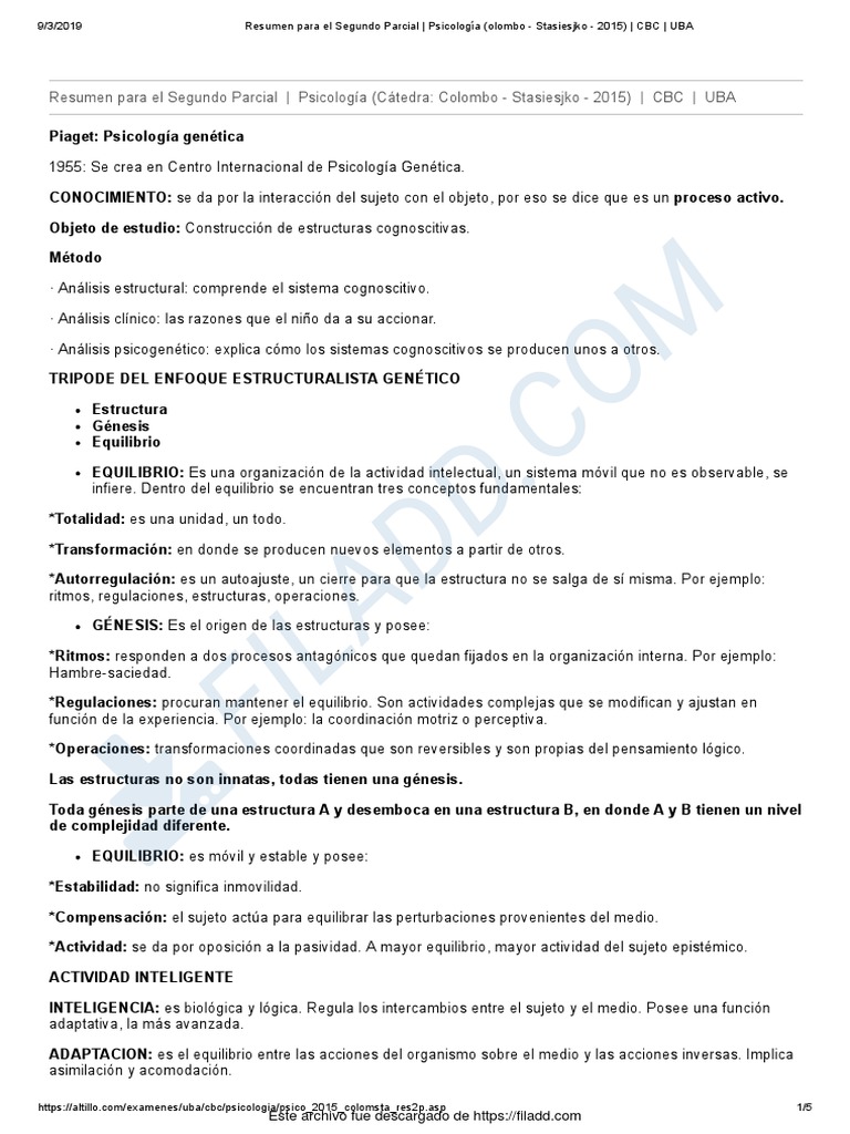 Resumen para El Segundo Parcial - Psicologia Olombo - Stasiesjko - 2015 - CBC - UBA 2 | PDF ...