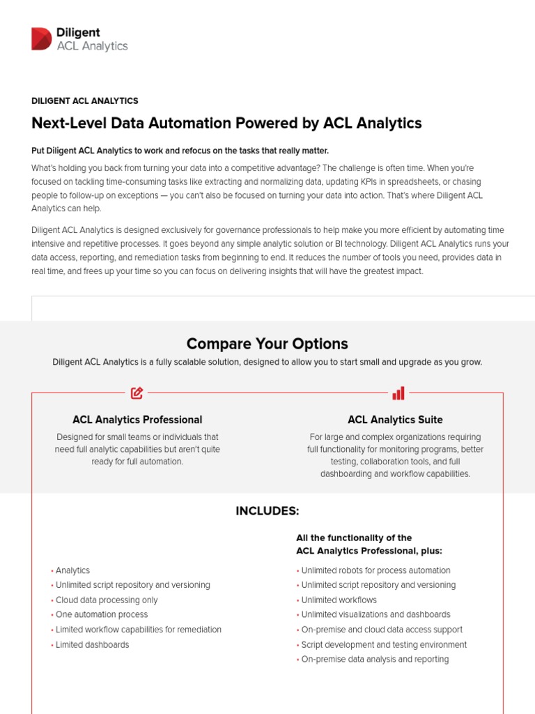 Product Sheet - Diligent ACL Analytics | PDF | Analytics | Audit