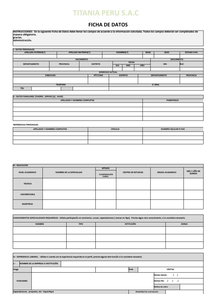 Ficha de Ingreso Personal Tienda (1) (2) | PDF