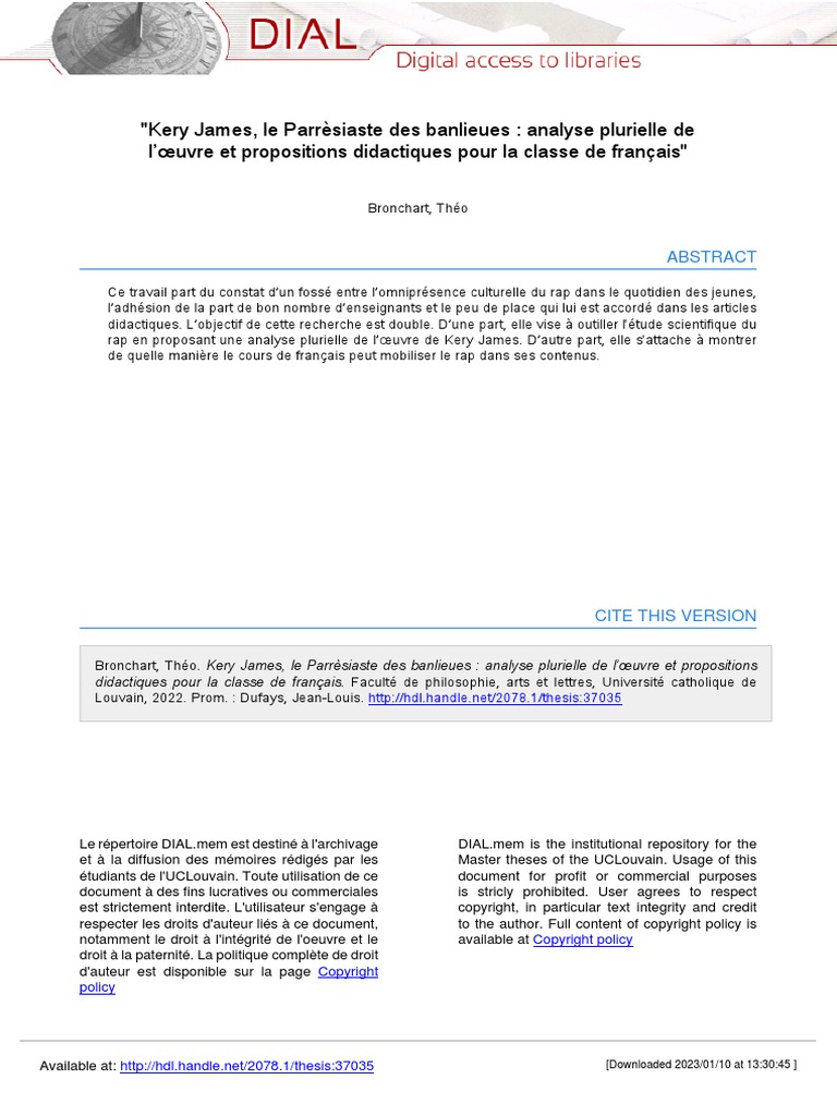 Memoire Sur Kery - 24151700 - 2022 | PDF | Rap