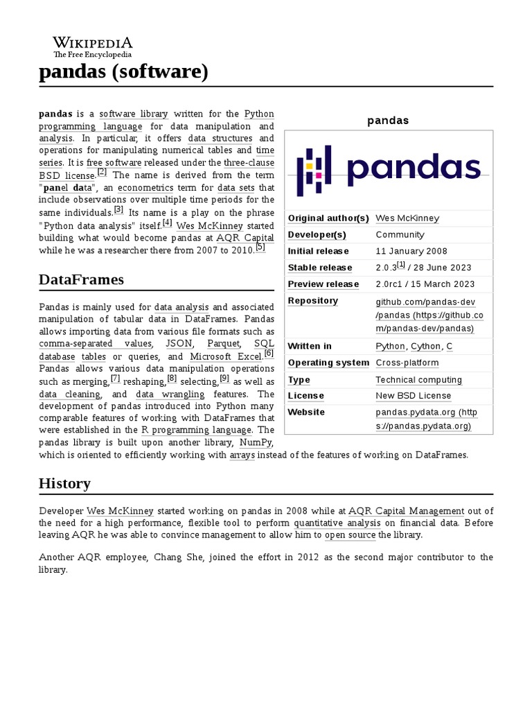 Pandas (Software) | PDF | Computing | Software Engineering Pandas (Software) | PDF | Computing | Software Engineering