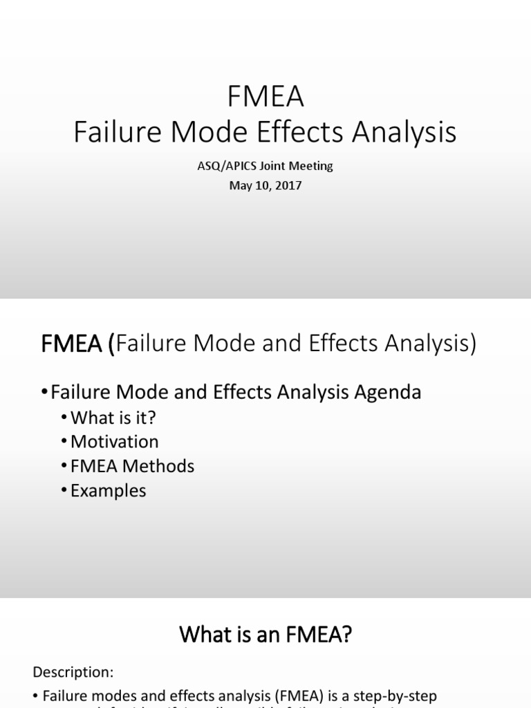 FMEA - ASQ&APICS Joint Meeting | PDF | Systems Engineering | Systems Science
