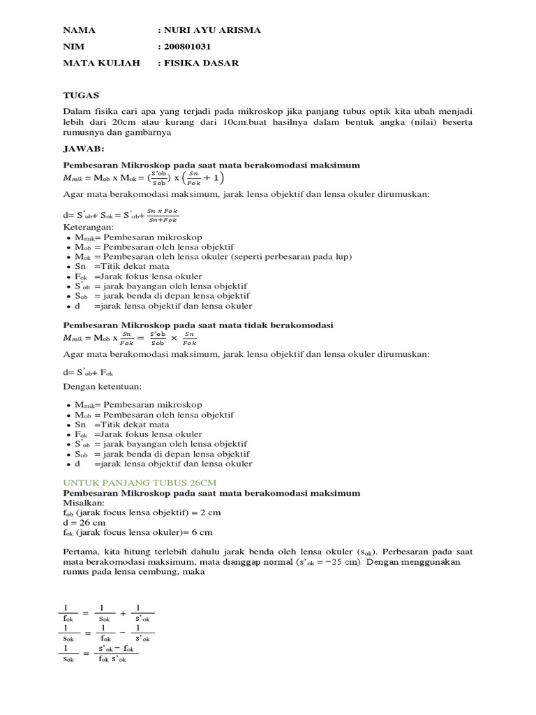 Tugas Mikroskop Fisika - 200801031 - Nuri Ayu Arisma | PDF