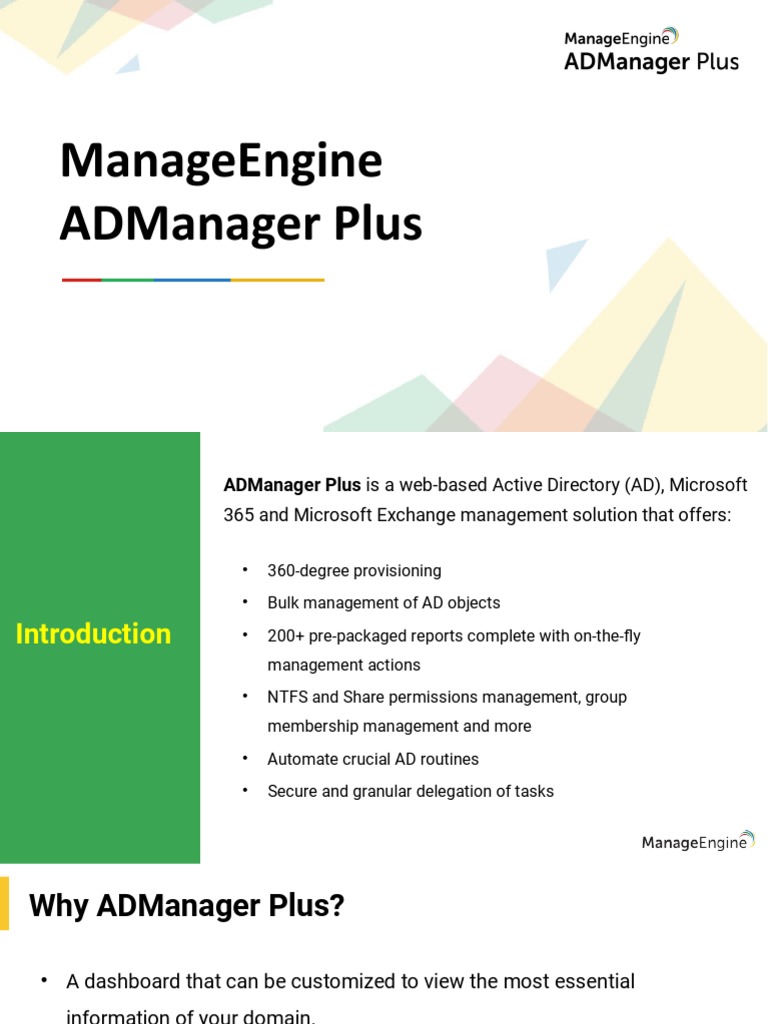 Admanager Plus Overview Pdf Active Directory User Computing