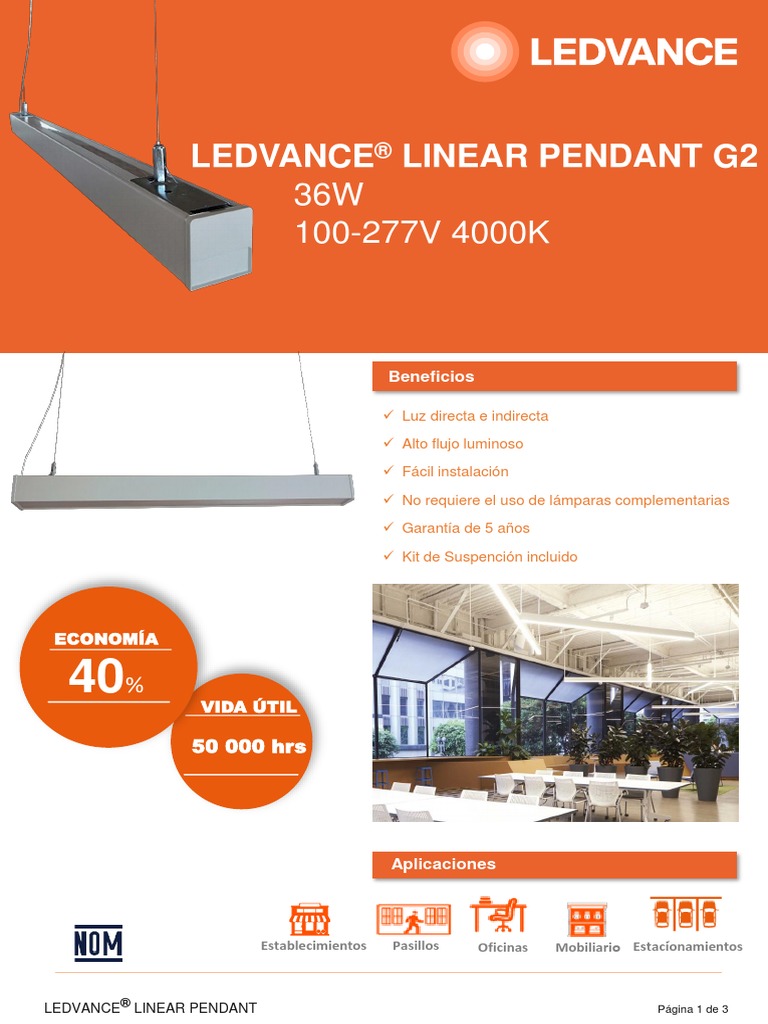 LEDVANCE® LINEAR PENDANT G2 | PDF | Ciencias fisicas | Ingenieria Eléctrica