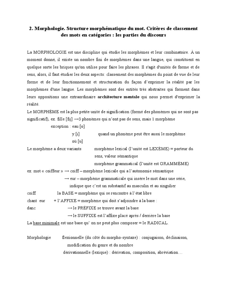Morphologie et parties du discours | PDF | Adverbe | Morphologie ...