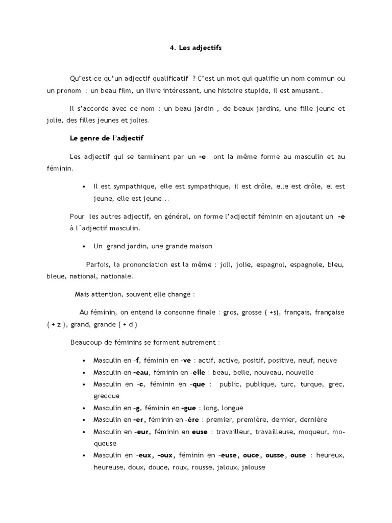 Comprendre les adjectifs en français | PDF | Genre grammatical ...