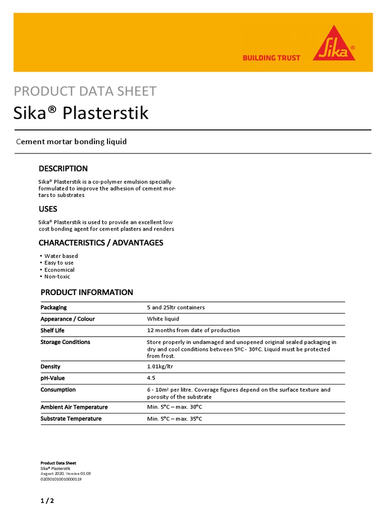 Sika Plasterstik | PDF | Cement | Disclaimer