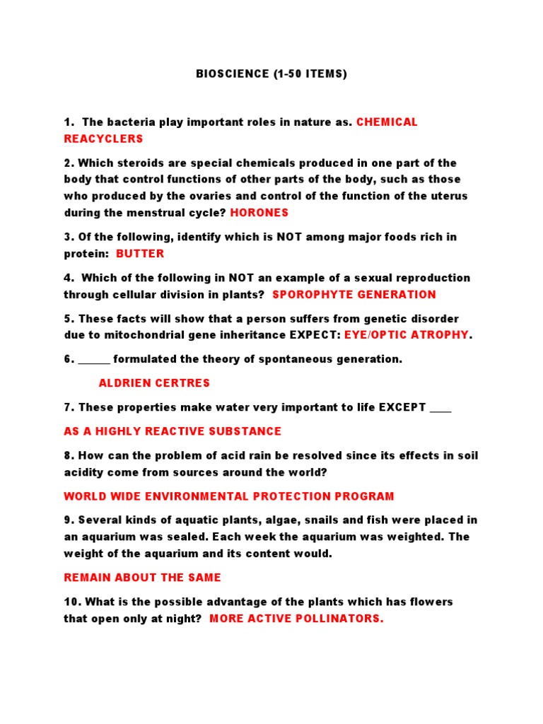 Bioscience 1 50 Items | PDF | Plants | Biology