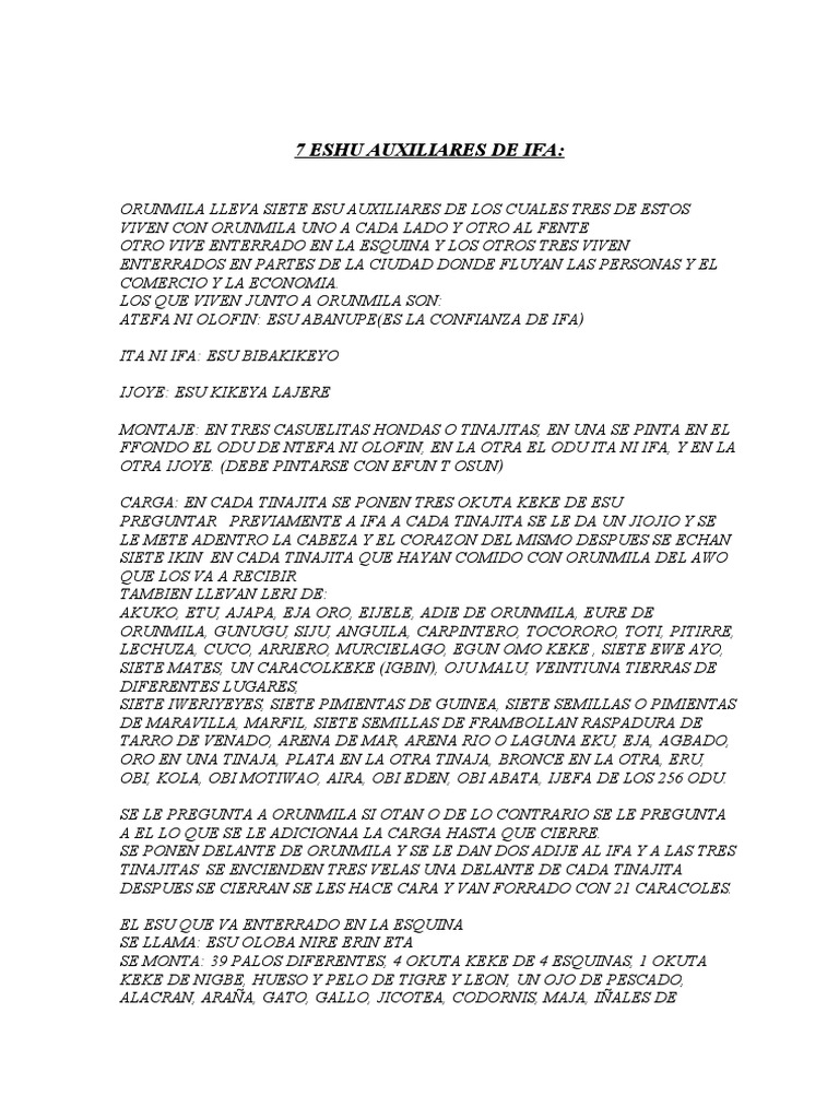 Esu Auxiliares de Ifá: Guía Ritual | PDF