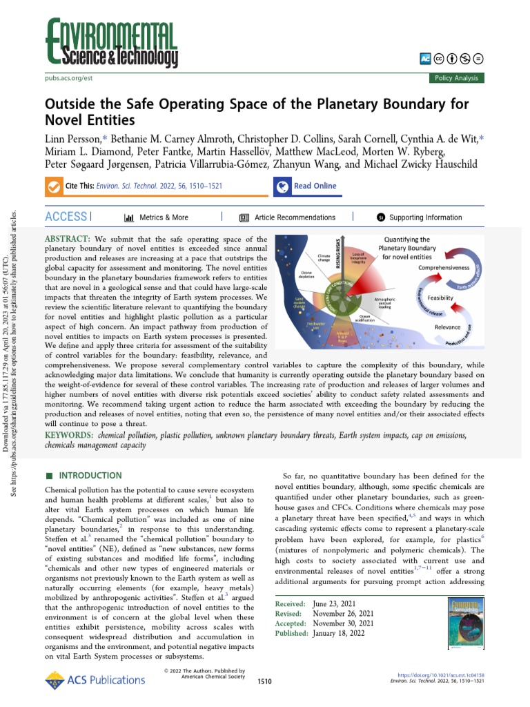 Persson Et Al. - Outside The Safe Operating Space of The Planetary ... Persson Et Al. - Outside The Safe Operating Space of The Planetary ...